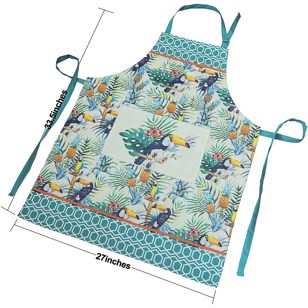 RED LMLDETA Adjustable Neck Strap Bib Apron 3 Pockets Extra Long Ties 100% Cotton Bird Printing Kitchen Men Women Chef Waiters Cooking Baking Barbecue BBQ Crafting Garden Christmas Gift (Bird flower)