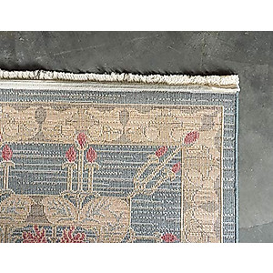 Unique Loom Edinburgh Collection Classic Oriental Traditional French Country Inspired Border Design Area Rug, 8' 0" x 8' 0", Blue/Beige