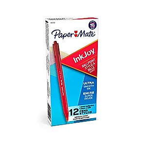 Paper Mate InkJoy 100RT Retractable Ballpoint Pens, Medium Point, Red, Box of 12