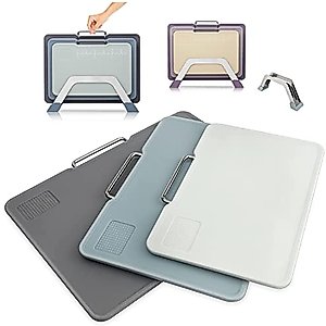 VWMYQ Cutting Board Set of 3,Cutting Boards for Kitchen,Grip Handle, Deep Juice Grooves, Slip Resistant,Chopping Boards for Meat, Veggies, Fruits (Blue) Grey + blue + light cyan