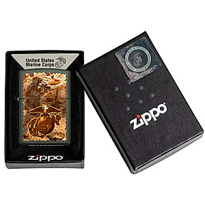 Zippo USMC Camo Soldier Green Matte Pocket Lighter, Green Matte Camouflage, One Size