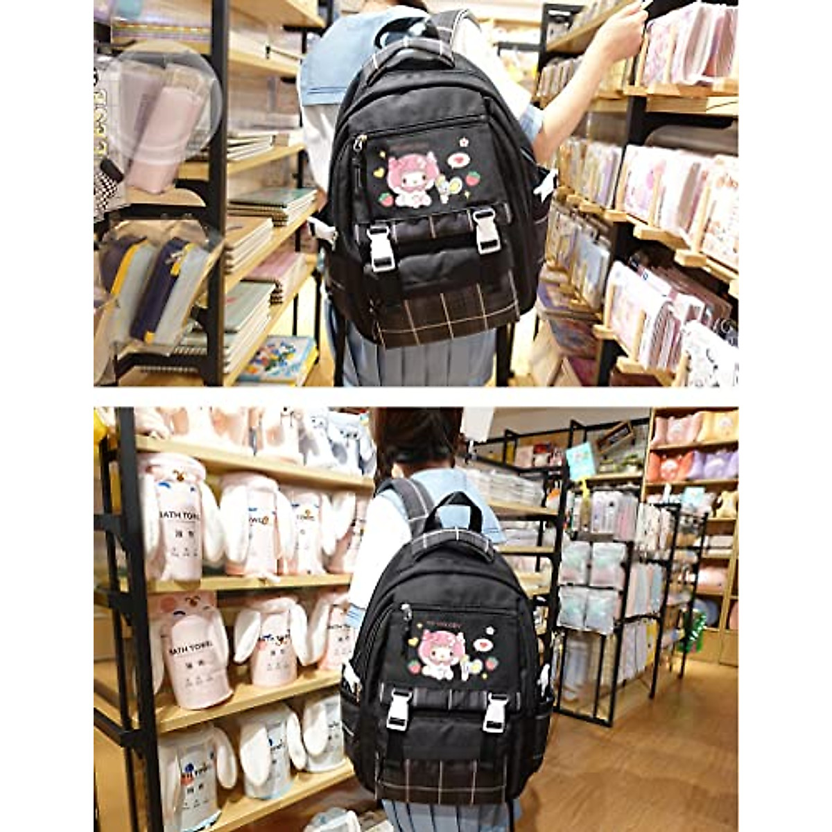 Festa Park Kawaii Backpack for Girls Boys, Cute Backpack Kawaii School Supplies Purse Aesthetic Bookbag for Hiking Travel School Bag (Black)