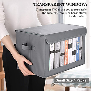 DIMJ Closet Bins with Lid, Collapsible Storage Bins with Window, Linen Closet Organizers and Storage Baskets with Handles, Fabric Storage Bins for Closet Shelves,Light Grey Medium 6 Packs