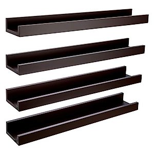 Kiera Grace Set of Four Edge Simple & Classic Decorative Engineered Wood Floating Wall-Mounted Picture Frame Shelves for Home, Room, & Office, 23" L x 4" W x 2" H, Brown