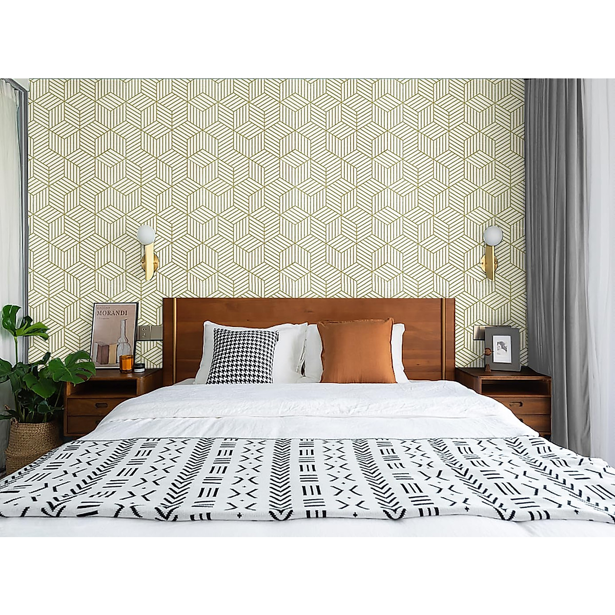 CiCiwind Peel and Stick Wallpaper White and Gold Geometric Wallpaper Removable Self Adhesive Wall Paper Gold Striped Hexagon Vinyl Contact Paper for Cabinets Shelf Drawer Waterproof 15.7"x78.7"Upgrade