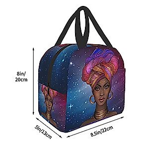 Duduho Afro American Black Woman Lunch Bag Compact Tote Bag Reusable Lunch Box Container For Women Men School Office Work