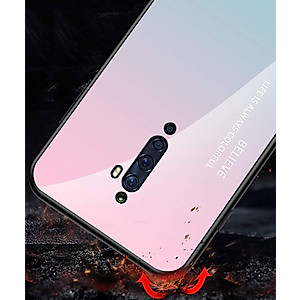LUSHENG Case for Oppo Reno 2 Z/F, Gradient Color Tempered Glass Back Shell Soft TPU Edge Cover Phone Case, for Oppo Reno 2 Z/F (6.5") - Blue+Black