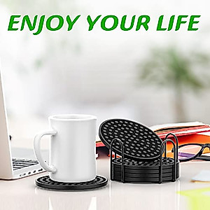 Coasters for Drinks Absorbent with Felt Insert, 6 Pack Silicone Coasters with Holder, Felt Absorbent Coasters Rubber Cup Coasters Set for Office Desk (Gray)