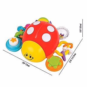 KiddoLab Ladybug Crawling Toy with Fun Sounds, Sliding Rings, Spinning Ball, and Colorful Beads - Develops Cognitive and Motor Skills for 6 Months Plus Babies