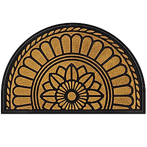 Mibao Half Round Door Mat, Non-Slip Welcome Entrance Way Mat, Durable Rubber Mats, Low-Profile Heavy Duty Doormat, Circle Mats for Garage, Patio, High Traffic Areas, 24" x 36", Yellow