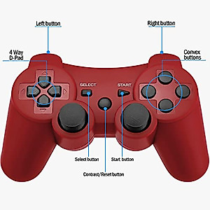 Ceozon PS3 Controller Six-Axis Dual Vibration Wireless Gamepad for Play-Station 3 Controller with Charging Cords 2 Pack Black + Red