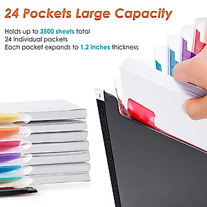 Expanding File Folder, Upgrade 3500 Sheets Capacity Expandable Accordion Document Bill Paper Organizer, Accordian Filing Box, Teacher Office Supplies, Classroom Desk Organization,Letter Size,24 Pocket