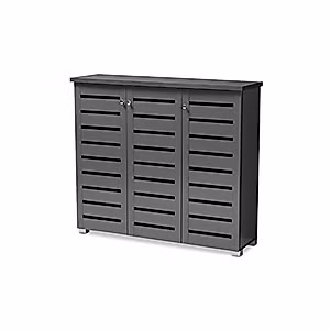 Baxton Studio Adalwin Modern and Contemporary Dark Gray 3-Door Wooden Entryway Shoe Storage Cabinet