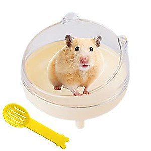 HAICHEN TEC Hamster Bathroom - Large Transparent Hamster Sand Bath Container with Scoop Kit Sandbox Toilet for Dwarf Hamster, Syrian Hamster Small Animal Cage Accessories (Yellow)