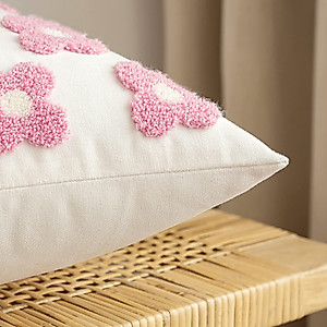 EMEMA Decorative Throw Pillow Covers Daisy Sun Flower Jacquard Pillowcase Cushion Case Square for Couch Sofa Bed Living Room Bedroom Set of 2, 16x16 Inch, Pink and White