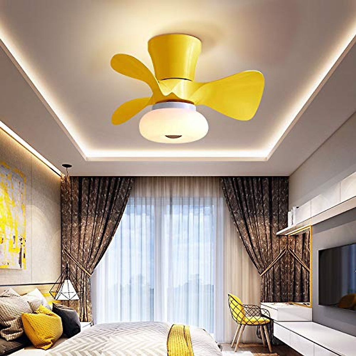 YUEGOO Kids Bedroom Ceiling Fan with Light Reversible with Remote Control 6 Speeds Led Dimmable Fan Ceiling Light 64W with Timer Modern Quiet Ceiling Fan Light