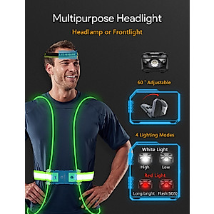 Olook High Visibility LED Light Up Vest with Running Light, 360° Reflective Safety Gear for Night Running, Cycling, Joggers, Rechargeable and Waterproof, L-Green(Patent Pending)