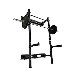 HulkFit Pro Series Wall Mounted Folding Power Rack Cage with J Hooks and Height Adjustable Pull Up Bar - Black