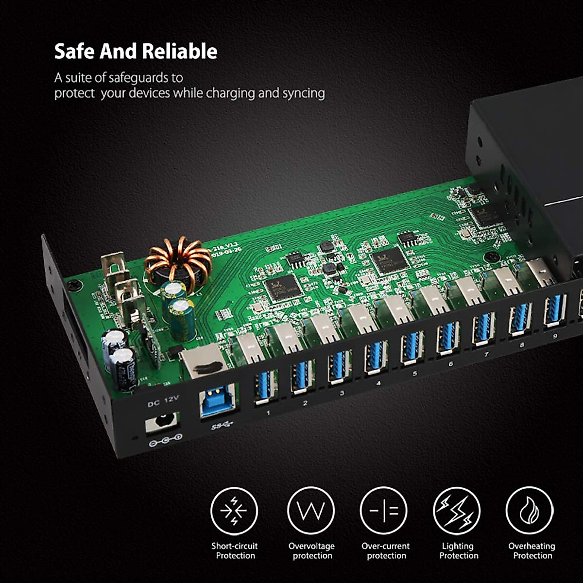 Powered USB Hub - UUSTK 16 Ports 120W USB 3.0 Data Hub - with Mounting Bracket and 12V/10A Power Adapter USB Hub 3.0 Splitter for Laptop, PC, Computer