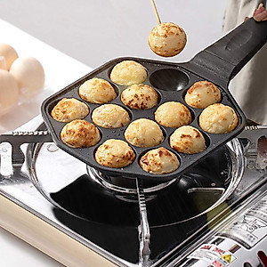 Takoyaki Grill Pan,14 Holes Nonstick Takoyaki Grill Pan Cooking Baking Mold Tool for Making Poffertjes Pancake Balls,Thai Kanom Krok and Other Small Desserts,1.57" Hole Diameter