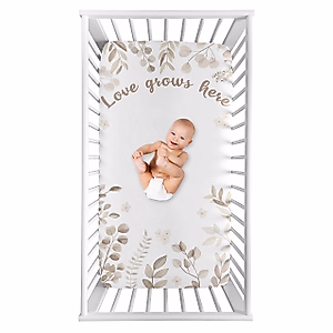 Sweet Jojo Designs Boho Botanical Leaf Boy Girl Fitted Crib Sheet Baby Toddler Bed Nursery Photo Op - Gender Neutral Ivory Cream Beige Tan Off White Taupe Woodland Farmhouse Floral Leaves Bohemian