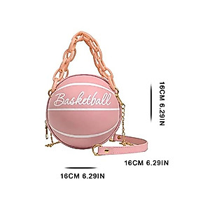 Sunlucky Women Basketball Shaped Shoulder Handbag Cute Mini Crossbody Bag Girls Messenger Tote PU Leather Round Purse (Pink, One Size)