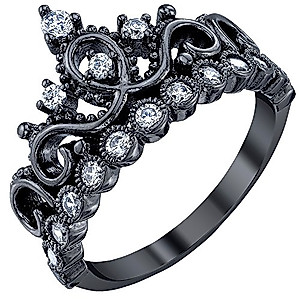 Guliette Verona Silver Princess Crown Ring (Black Rhodium Plated) (8)