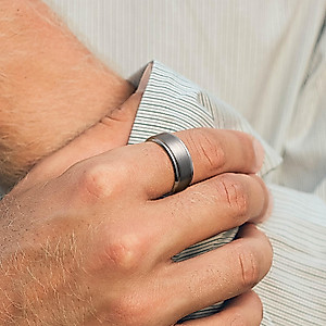 King Will BASIC Men's Tungsten Carbide Ring 8mm Polished Beveled Edge Matte Brushed Finish Center Wedding Band(11)