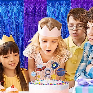 BEISHIDA 2Pcs Blue Purple Door Streamer Light Blue Purple Backdrop Foil Fringe Tinsel Boy Curtains Backdrops for Birthday Baby Shower Gender Reveal Party Decoration (3.28 ft x 6.56 ft)