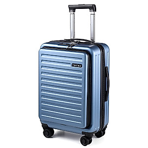 TydeCkare 20 Inch Carrry On Luggage with Front Zipper Pocket, 45L, Lightweight ABS+PC Hardshell Suitcase with TSA Lock & Spinner Silent Wheels, Convenient for Business Trips, Ice Blue