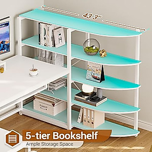SEDETA L Shaped Computer Desk, 65'' Corner Gaming Desk with Keyboard Tray & LED Lights, L Shaped Desk with Storage Shelves, Monitor Stand and Headphone Hook for Home Office, White