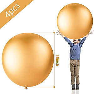 AMOR PRESENT 4PCS Large Gold Balloons, 36 Inch Giant Jumbo Latex Balloons for Christmas Birthday Baby Shower Wedding Graduation Anniversary Party Decorations