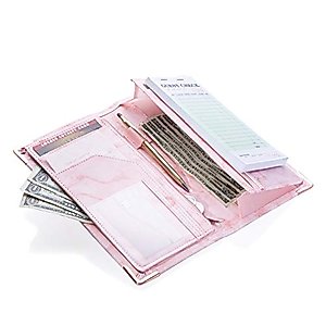 Sonic Server 5x9 11-Pocket Server Book Organizer with Double Magnetic Pockets and Zipper Pocket for Waitress Waiter Waitstaff | Marble Pink