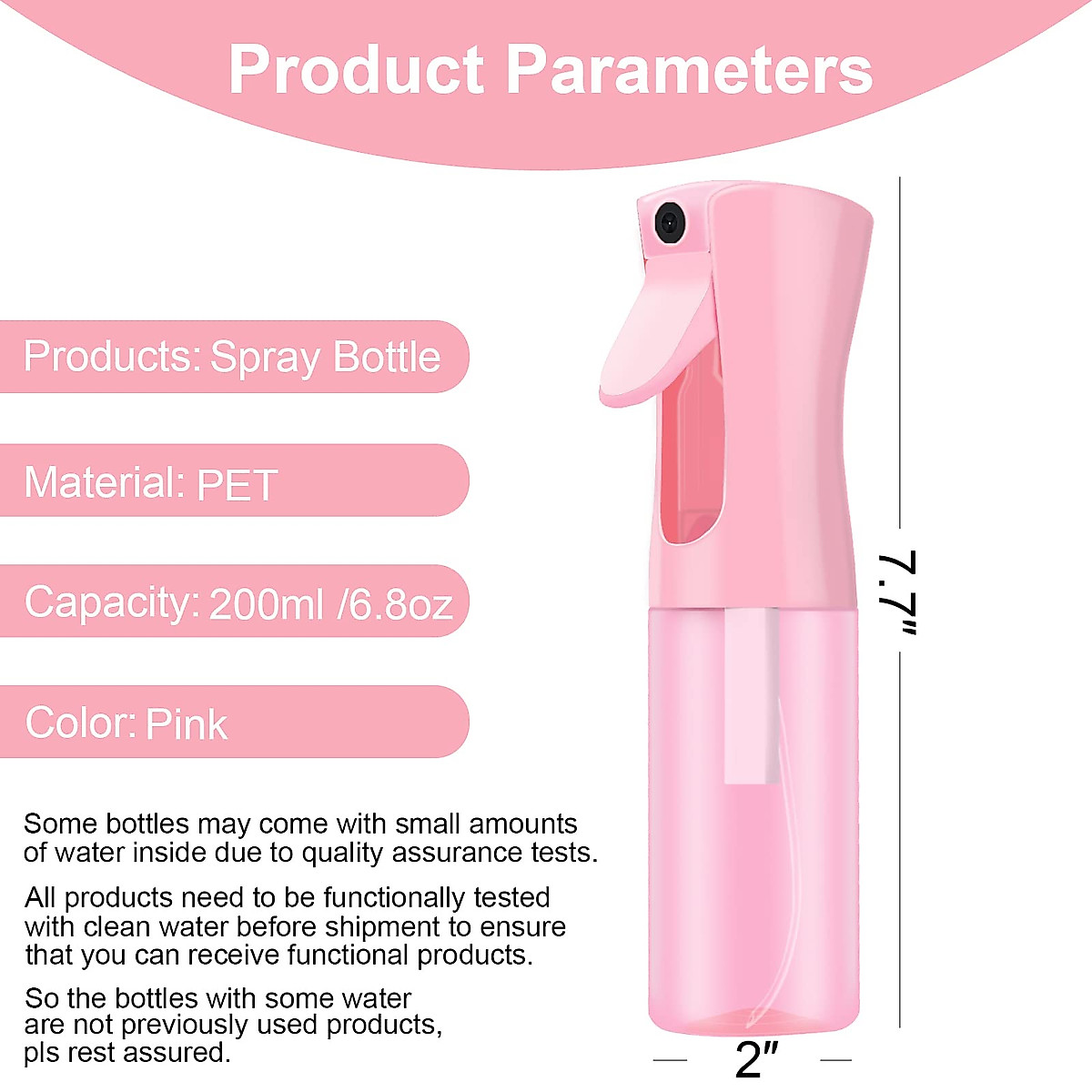 LERPOLOR Empty Spray bottles, Continuous Spray Bottle for Hair, Spray Water Bottle Fine Mist Refillable, Skin Care, Showering Pets, Plants, travel, Ironing and Cleaning 6.8 Ounce (1 Pack, Pink)