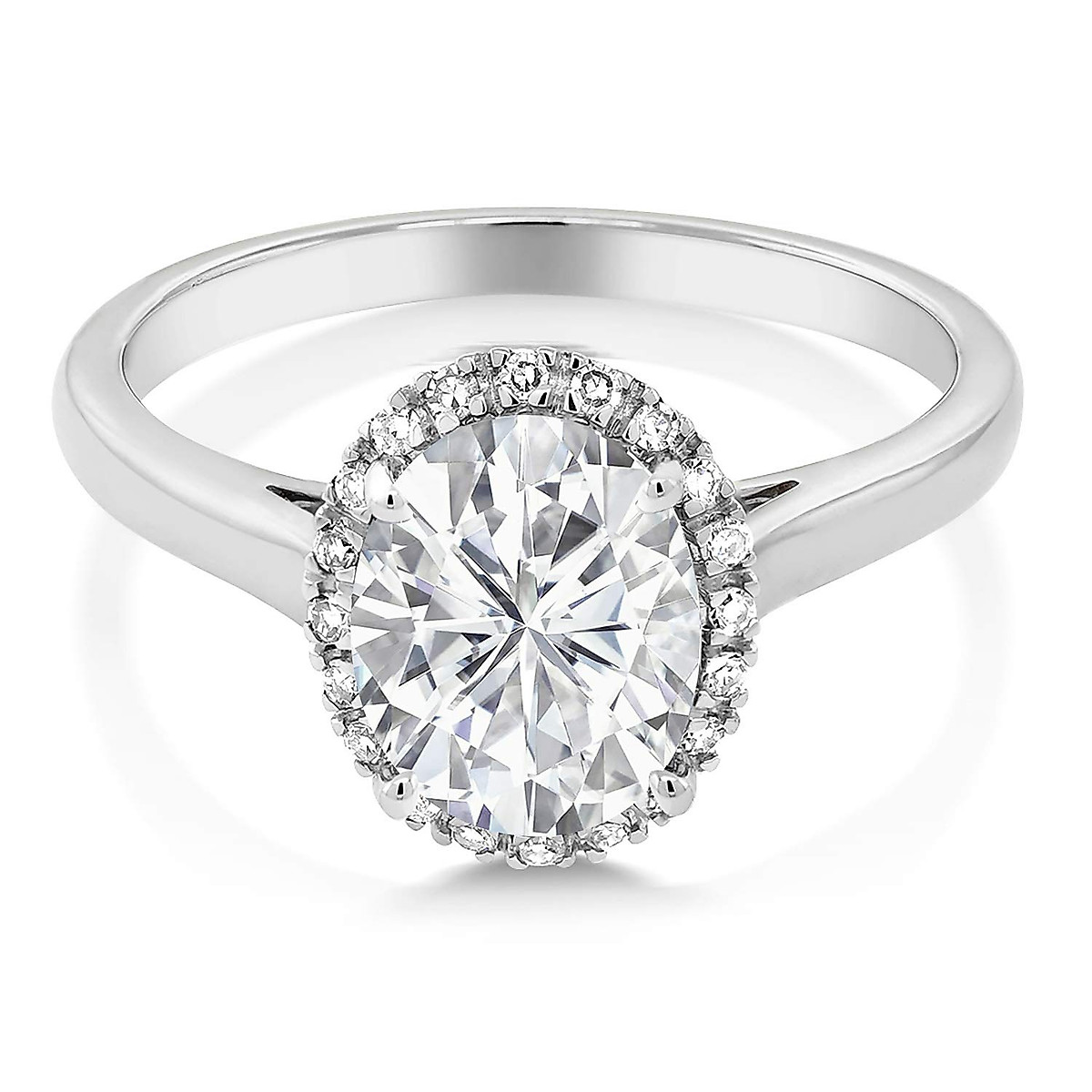 Gem Stone King 10K White Gold 9X7MM Oval Gemstone Birthstone & Diamond Halo Engagement Ring | Wedding Anniversary Promise Ring For Women