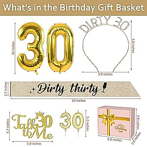 30th Birthday Decorations for Women Gold Include 30th Birthday Sash, Rhinestone Headband, 30 Birthday Candles, Talk 30 to Me Cake Toppers and 30 Balloons, Dirty 30 Birthday Decorations for Her