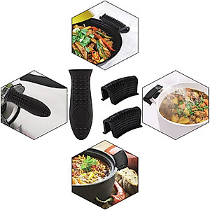 3 pcs Pot Side Handle Sleeve, Frying Pan Handle Covers Holders, Silicone Assist Hot Cookware Skillet Handle Covers Mitts, Cool Kitchen Gadget Anti Scalding Accessories(Black)