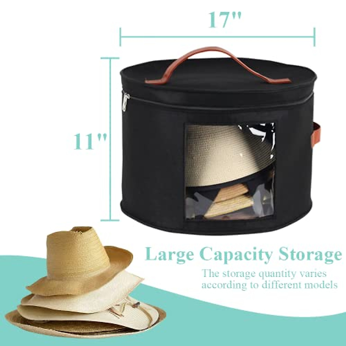 Hat Box,Hat Storage Box,Stackable Round Brim Hats Organizer Bag Container for Closet,Travel Hat Boxes for Women&Men,Collapsible Cowboy Hat Organizer,Stuffed Animal Toy Storage,Foldable Round Travel Cap Black Boxes with Dustproof Lid