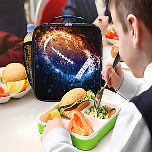 Fire Football Insulated Lunch Bag Durable Lunch Tote Bag for Boys Girls Adults Men Women Work School Picnic Beach Park, Cooler Thermal Meal Lunch Box Bag with Shoulder Strap