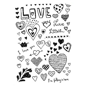 SanerLian Black Love Heart Temporary Tattoo Sticker Geometry Waterproof Women Girls Neck Chest Hand 15X11cm Set of 4
