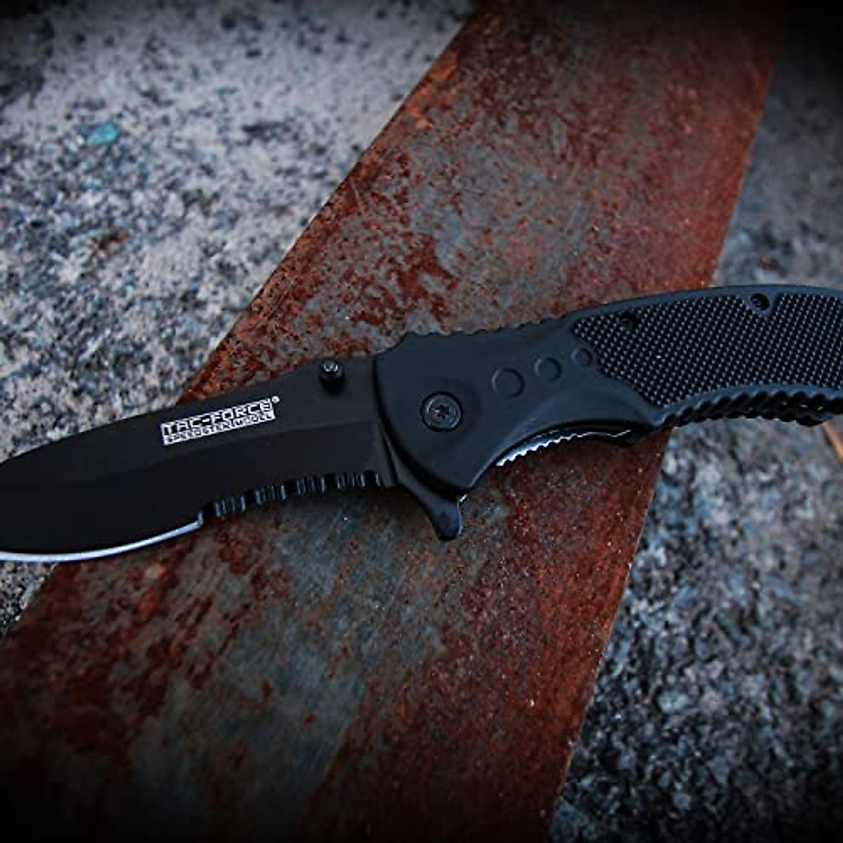 TAC FORCE Spring Assisted Folding Pocket Knife – Partially Serrated, Black Stainless Steel Blade with Black Nylon Fiber Handle and Pocket Clip, Tactical, EDC, Rescue - TF-800BK