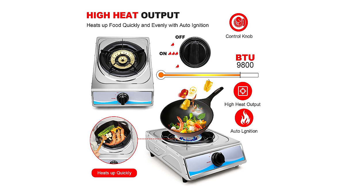Portable Propane Gas Cooktop - Auto Ignition Stainless Steel