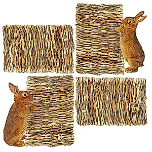 Meric Leopard & Crested Gecko Grass Mat, 4 Pack, Straw Bedding Floor Mat for Nesting Cage, Glass Tank Background Décor, Use as Peg Board in Tank or Cage to Hang Air Plants, Java Fern, Bird Toys