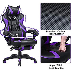 Purple Gaming Chair, Reclining Computer Chair with Footrest, High Back Gamer Chair with Massage, Large Computer Gaming Chair, Racing Style Desk Chair for Gaming, Big and Tall Gaming Chairs for Adults