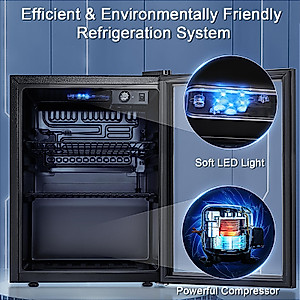 Antarctic Star Beverage Refrigerator Cooler-68 Can 16 Bottle Mini Fridge for Soda Beer Wine Champagne,Glass Door, Drink Dispenser, Knob Control,for Home and Bar,1.7Cu.Ft,Black…