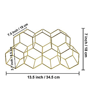 Tabletop Honeycomb Wine Rack - 9 Bottle Wine Holder for Wine Storage - No Assembly Required - Modern Black Metal Wine Rack - Wine Racks Desktop - Small Wine Rack and Wine Bottle Holder (Gold)