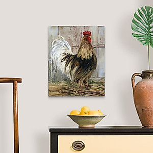 CANVAS ON DEMAND Farmhouse Rooster Canvas Wall Art Print by Sally Swatland, Farmhouse, Contemporary, Home Decor, Butterflies, Livestock Artwork, 16"x20"