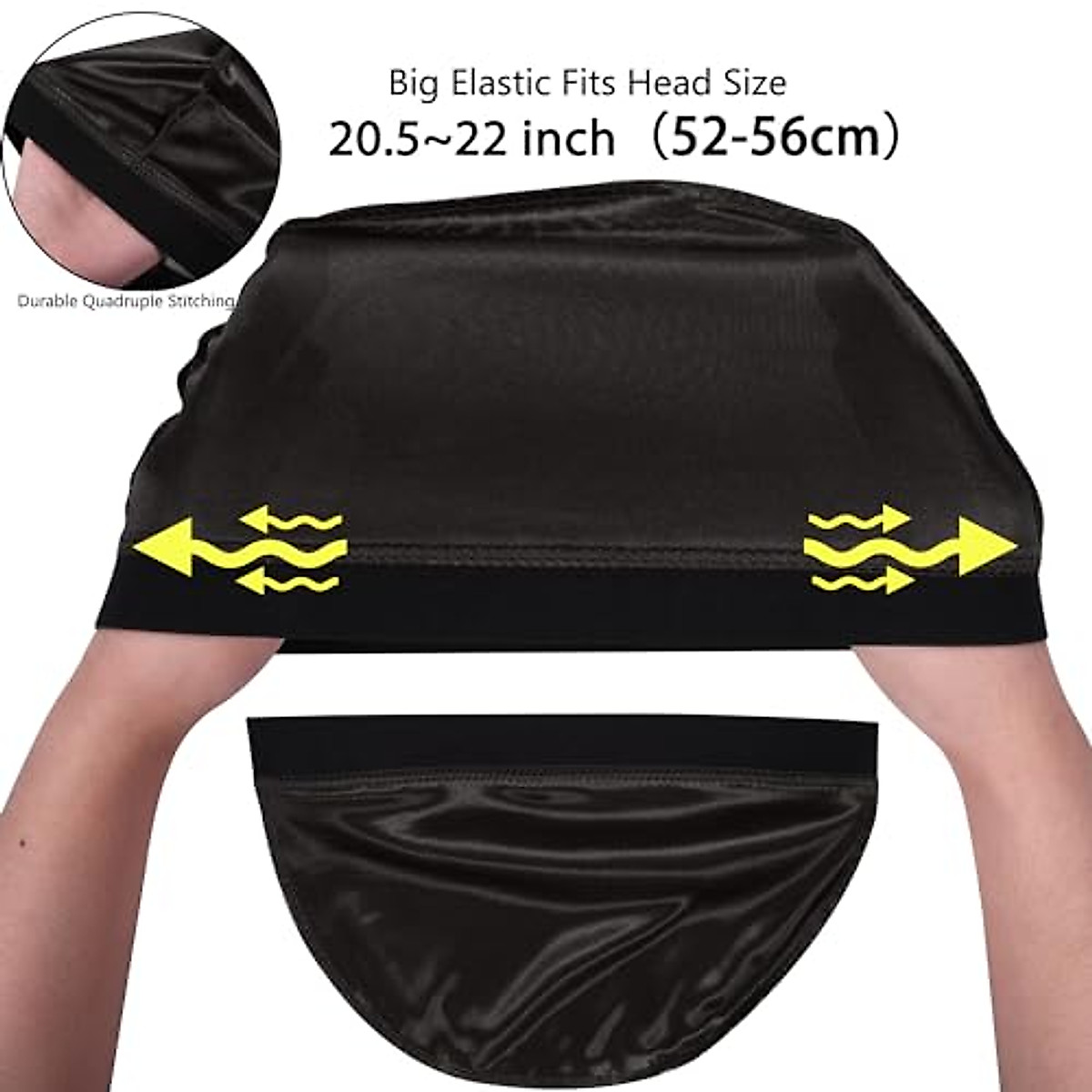 2pcs Silky Stocking Wave Cap, Satin Doo Rags Compression Cap for Men, for 360 540 720 Waves, Regular Style (2pc Black)