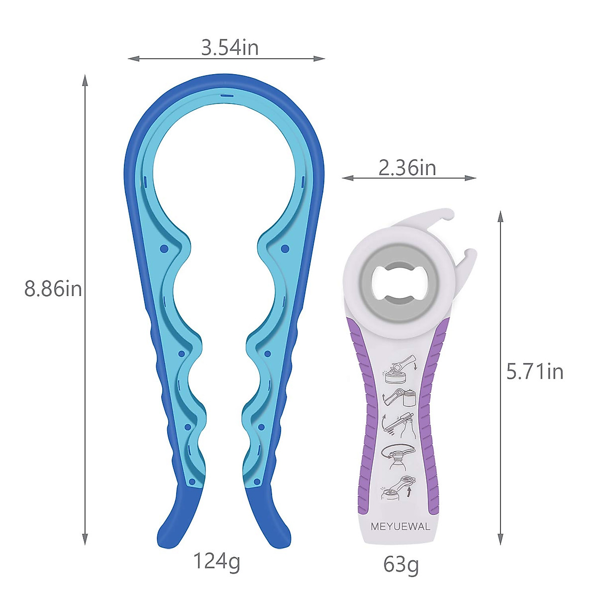 MEYUEWAL 5-in-1 Multi-Functional Bottle, Jar, and Can Opener with Silicone Handle for Children, Elderly, and Arthritis Sufferers (Blue)