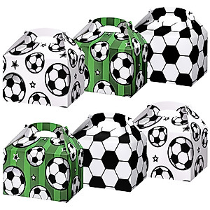 Erweicet Soccer Party Treat Boxes 24 PCS Football Gift Boxes Cardboard Candy Cookies Box with Handles Goodie Bags for Kids Sports Theme Birthday Party Decoration Soccer Party Supplies
